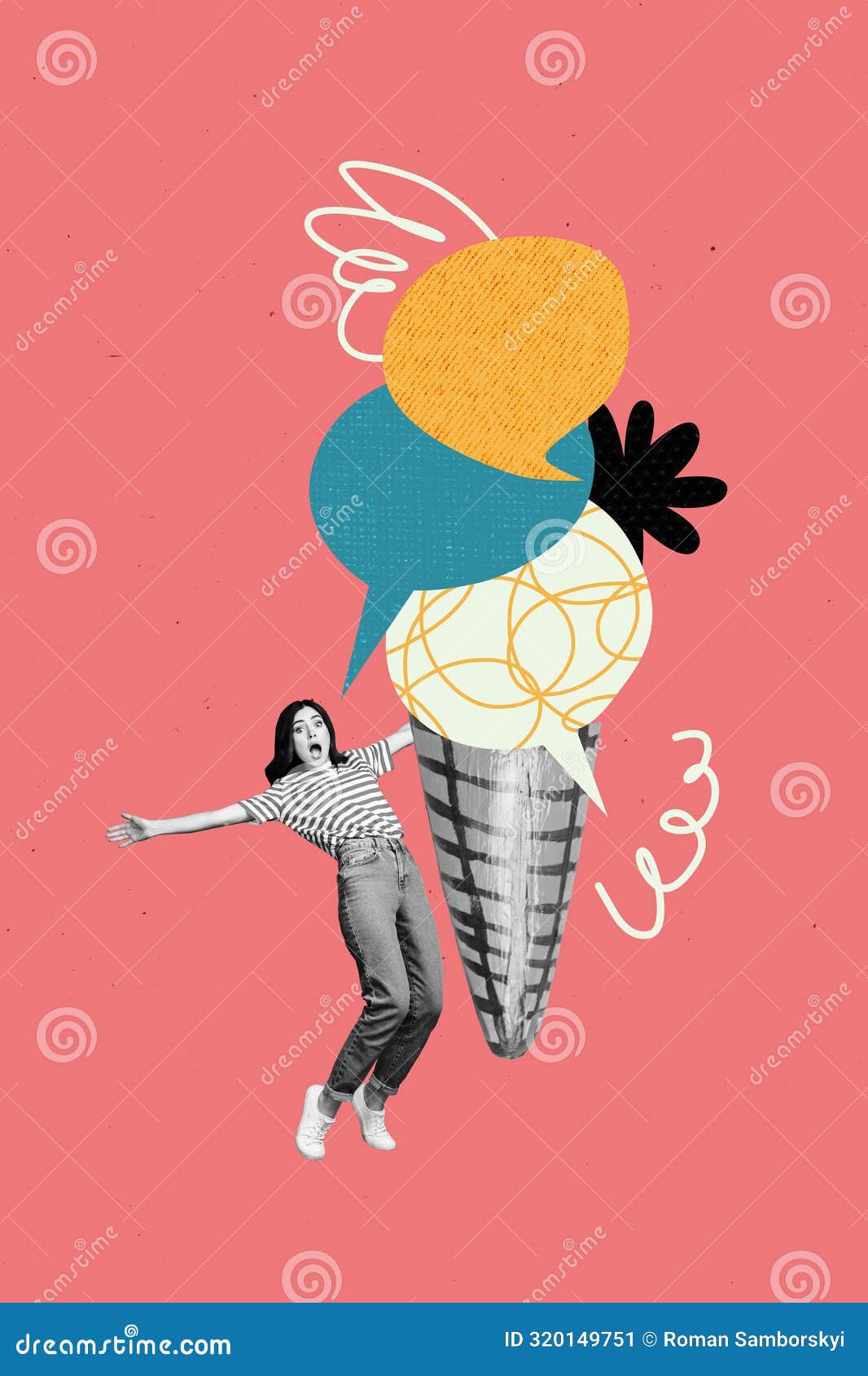 Vertical Collage Image Young Amazed Falling Woman Keep Balance ...