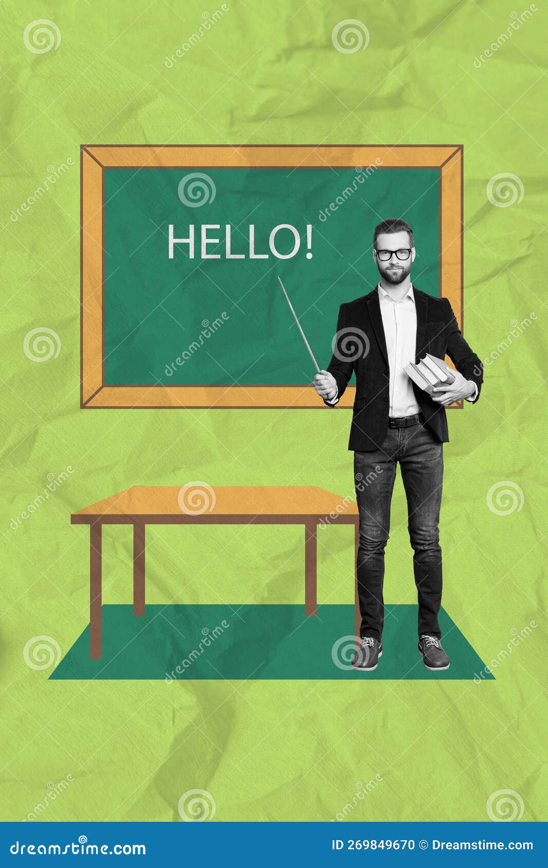 Vertical Collage Picture of Black White Effect Teacher Man Hand Hold ...