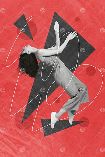 Vertical Collage Picture Of Cheerful Black White Colors Girl Enjoy