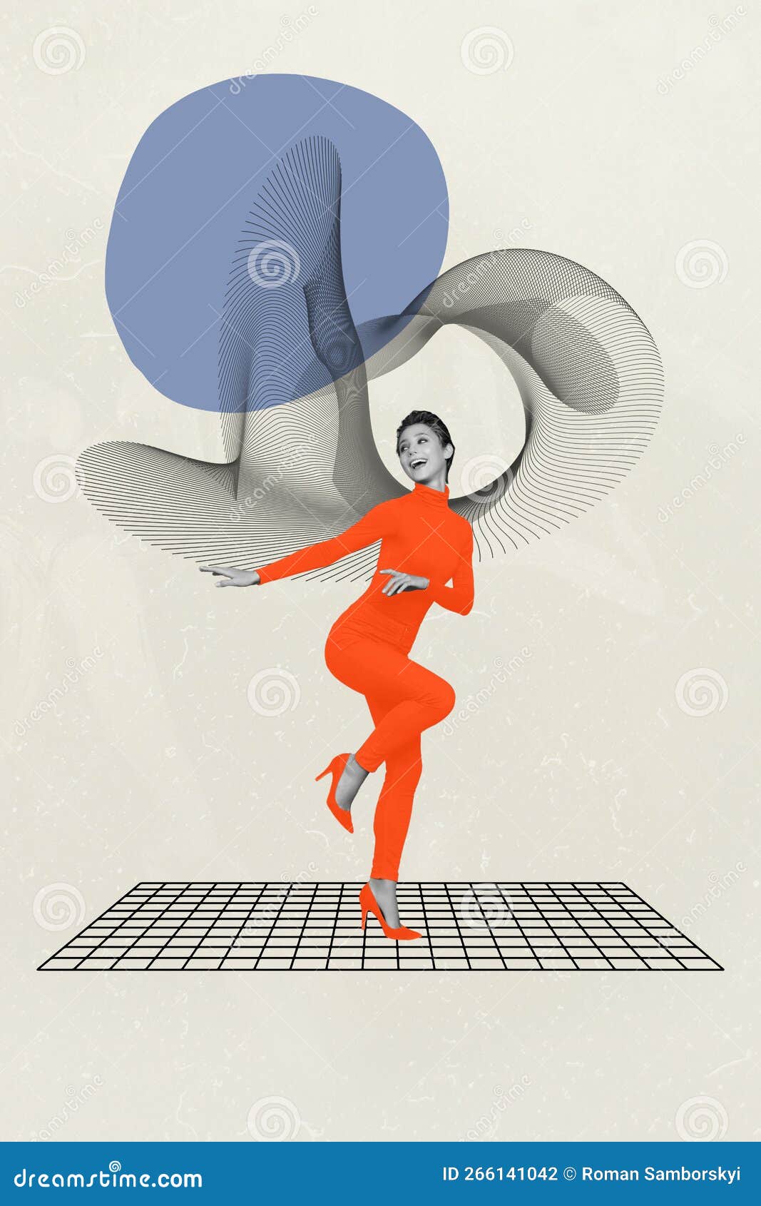 Vertical Collage Picture Of Cheerful Black White Gamma Girl Dancing