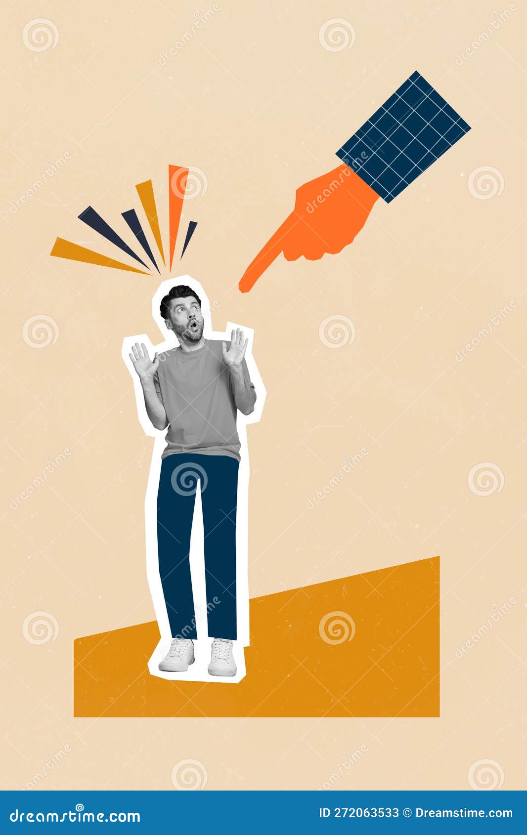 Vertical Collage Picture of Huge Painted Arm Point Indicate Finger ...