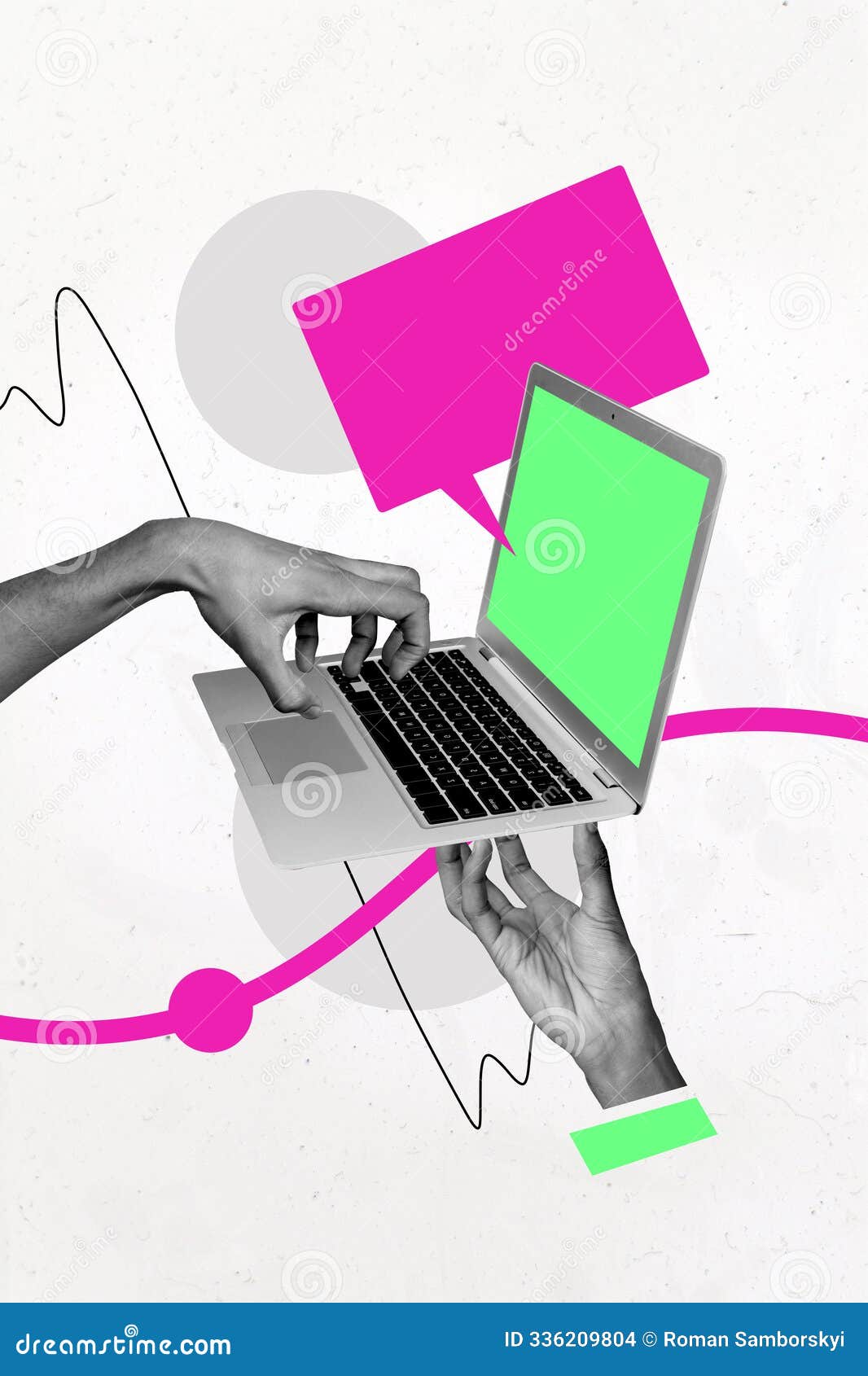 Vertical Collage Picture Laptop Internet Communication Textbox Message ...