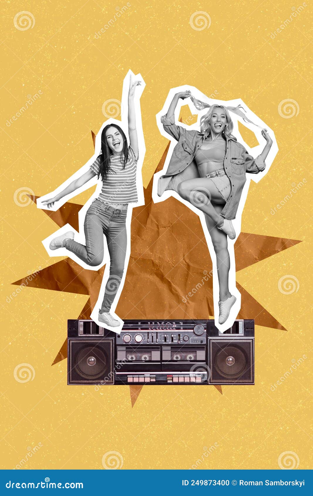 Vertical Collage Picture of Two Overjoyed Cheerful People Black White ... Vertical Collage Picture of Two Overjoyed Cheerful People Black White ...