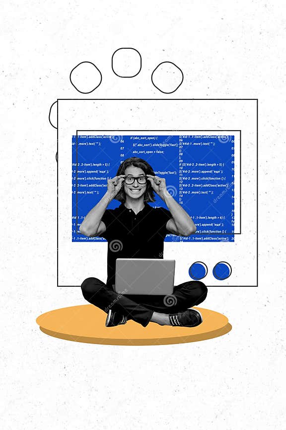 Vertical Collage Picture Young Cheerful Man Nerd Computer Science ...