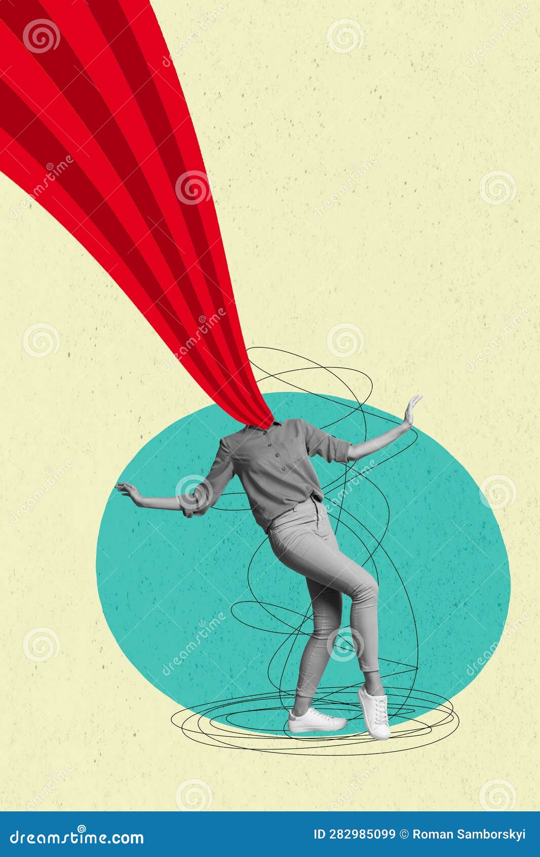 Vertical Collage Portrait of Black White Effect Headless Person Dancing ...