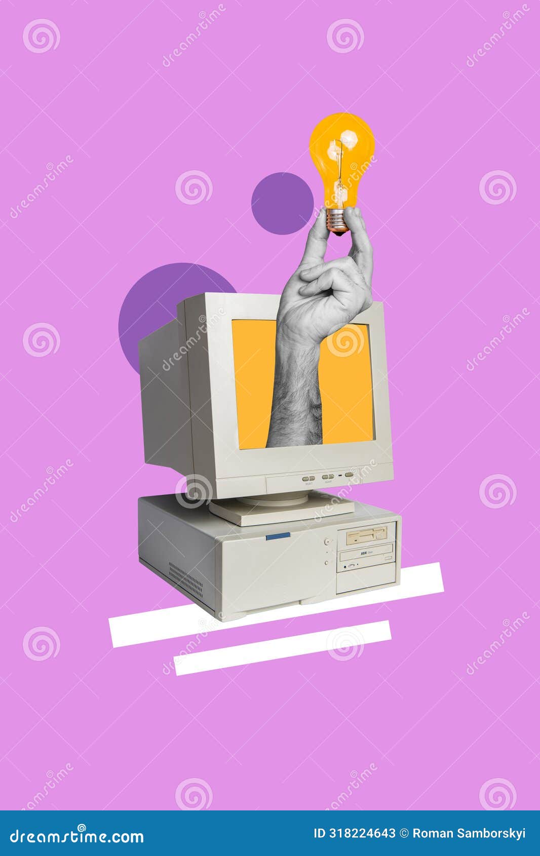 Vertical Collage Poster Computer Monitor Display Screen Lightbulb ...