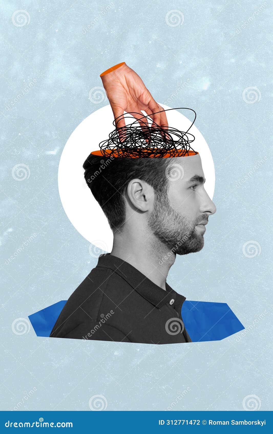Vertical Collage Poster Young Man Half Head Brain Control Psychedelic ...