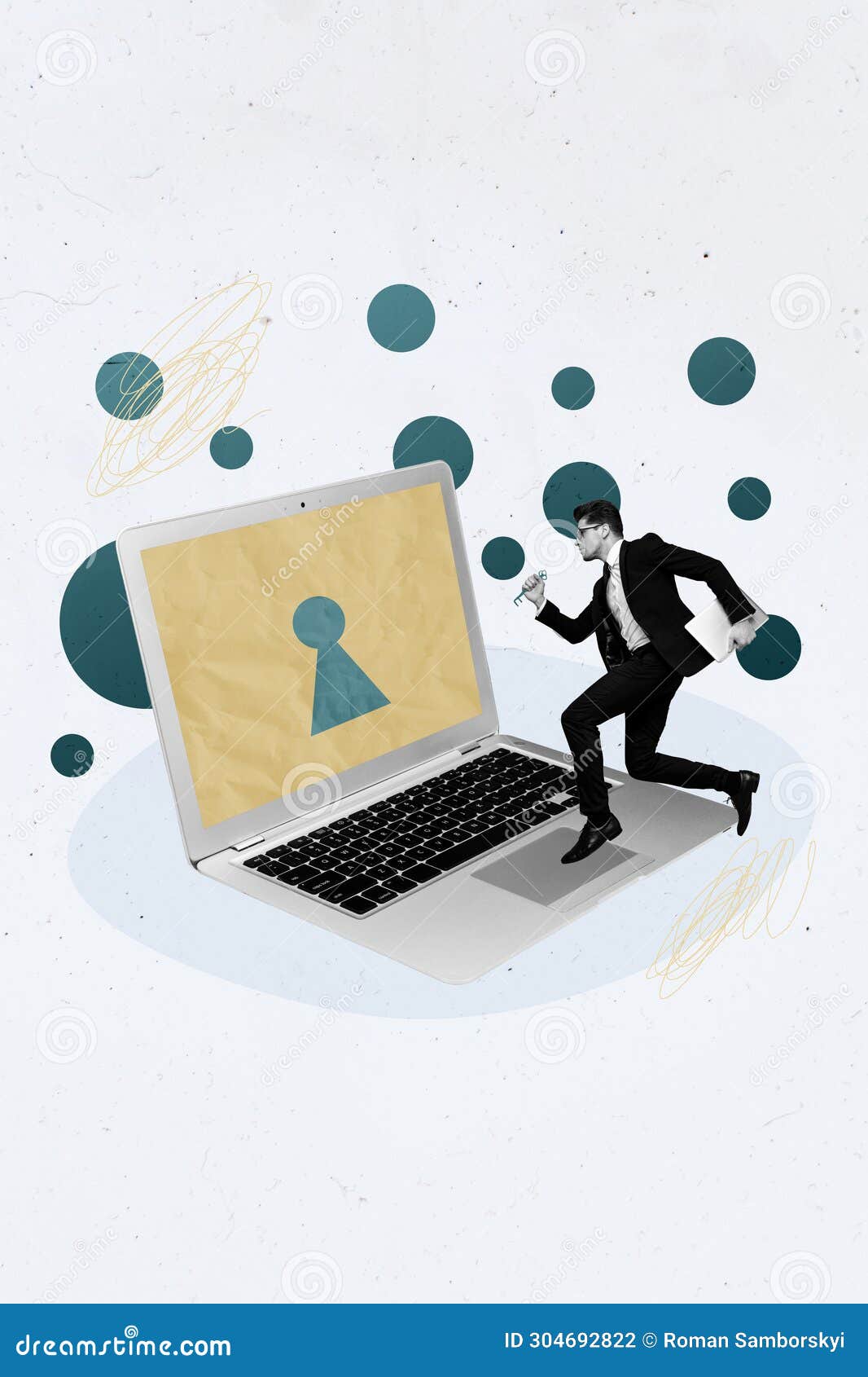 Vertical Collage of Young Guy Working in Office Running To Unlock ...