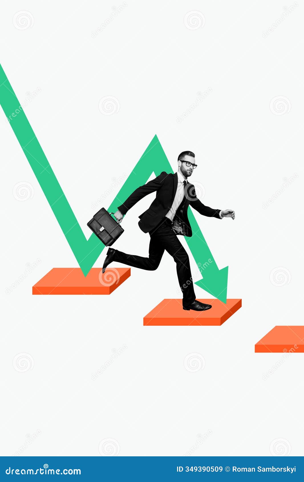 Vertical Collage Young Man Run Go Step Downstairs Regression Decrease Falling Down Stock Dynamic ...