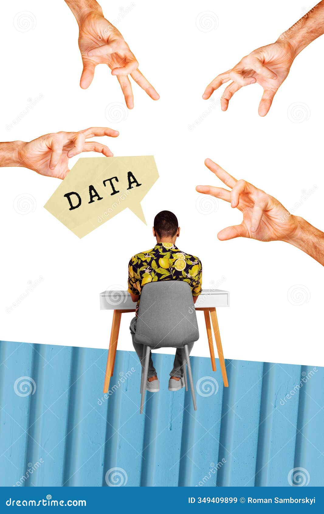 Vertical Collage Young Man Sitting Table Data Information Privacy ...