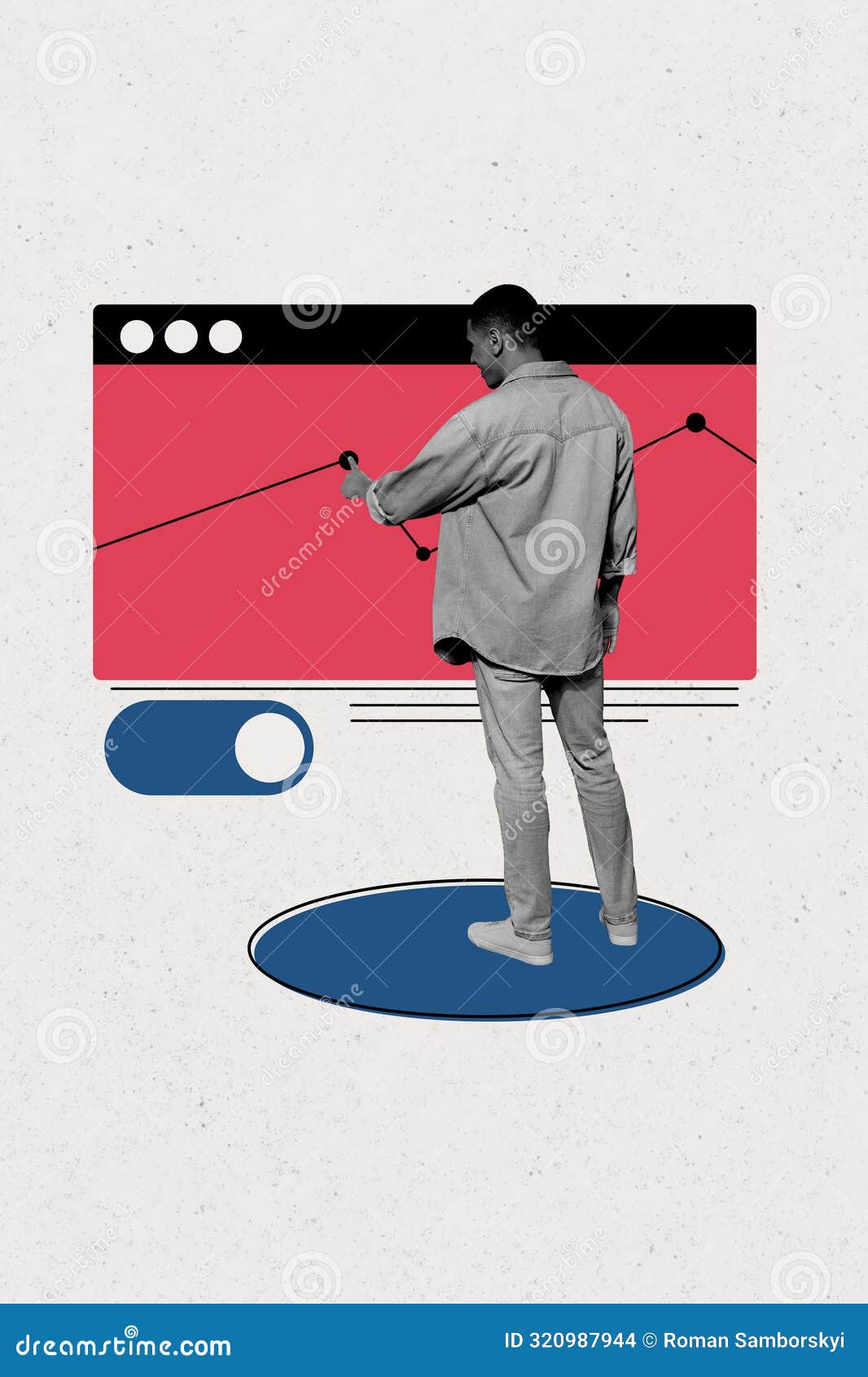 Vertical Collage Young Man Web Interface Presentation Charts Positive ...