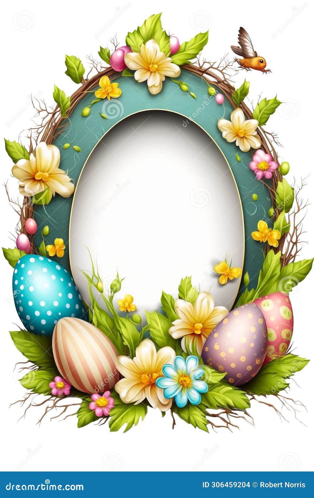 Vertical Colourful Rustic Floral Easter Creation with Eggs Around a ...