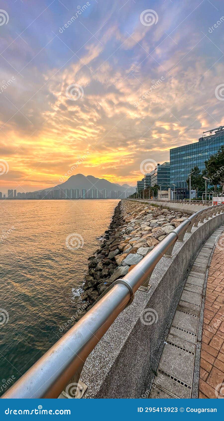 Vertical Commerical Business Buidlings with Ocean, Mountain, Human Path ...