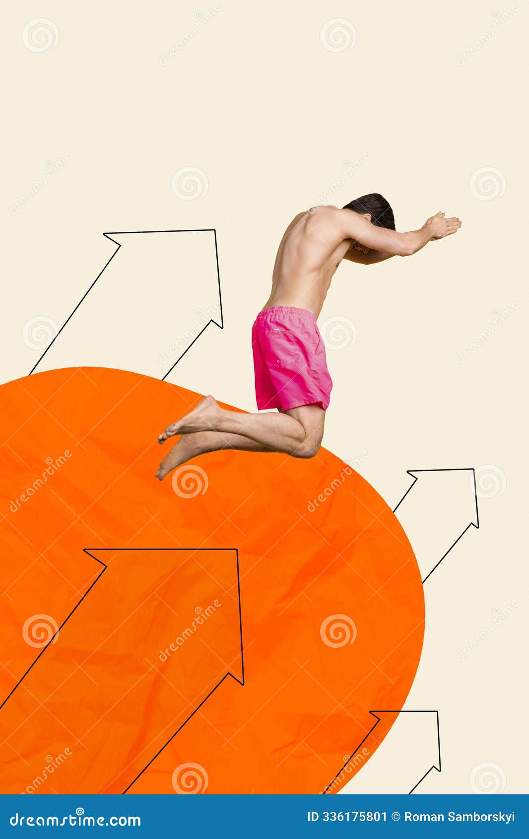 Vertical Composite Artwork Collage Image Picture of Guy Jump Dive Arrow ...