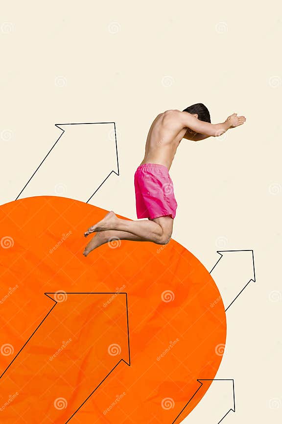 Vertical Composite Artwork Collage Image Picture of Guy Jump Dive Arrow ...