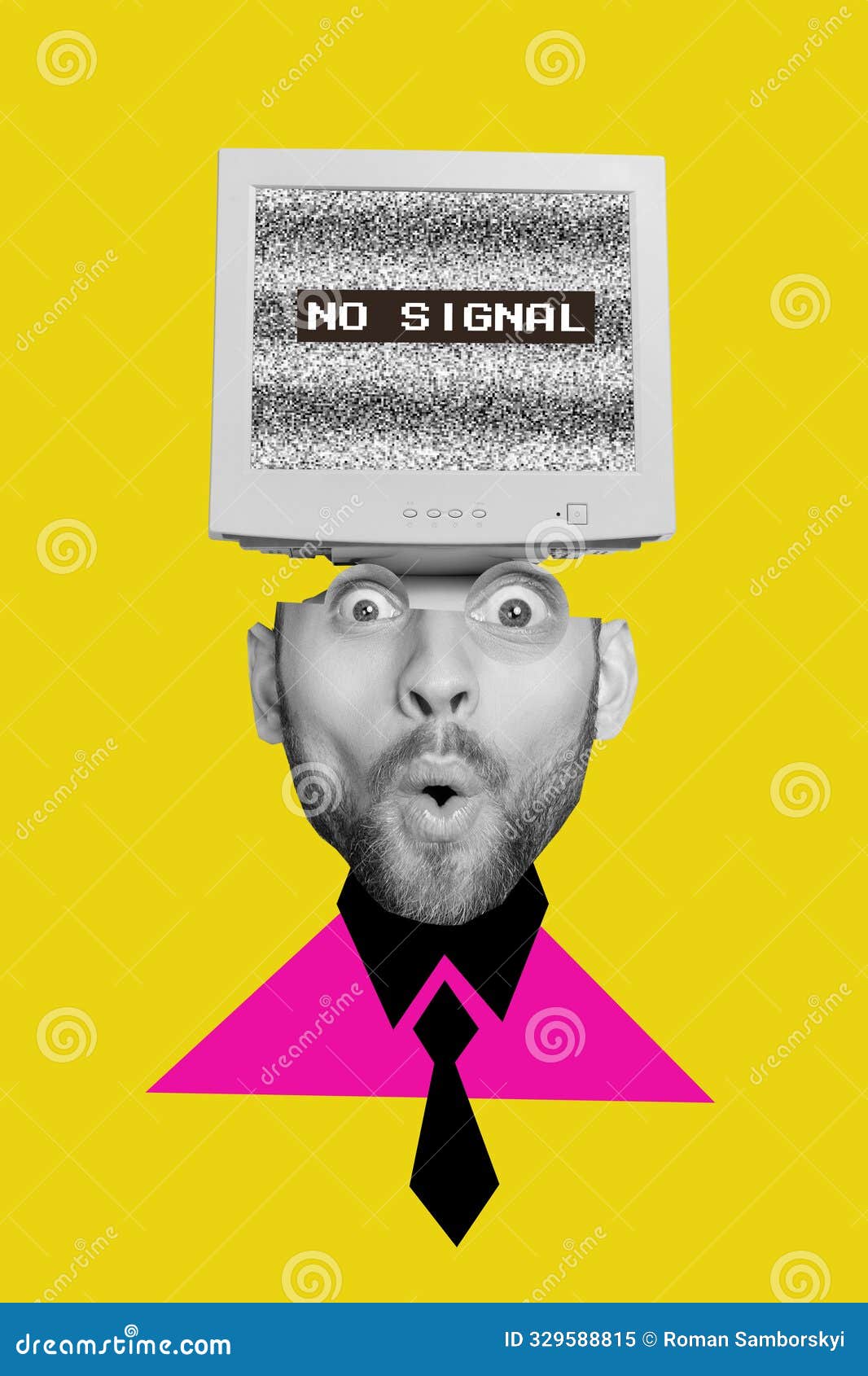 Vertical Composite Artwork Collage Image Picture of Impressed Guy Head ...
