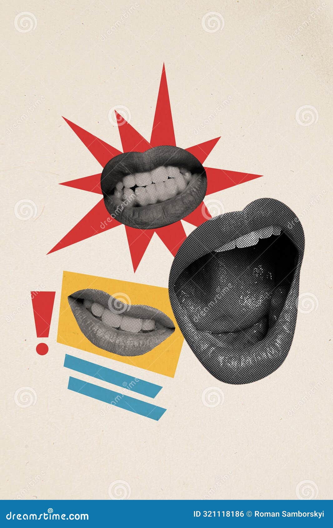 Vertical Composite Artwork Collage Image Picture Of Mad Talking Mouth ...