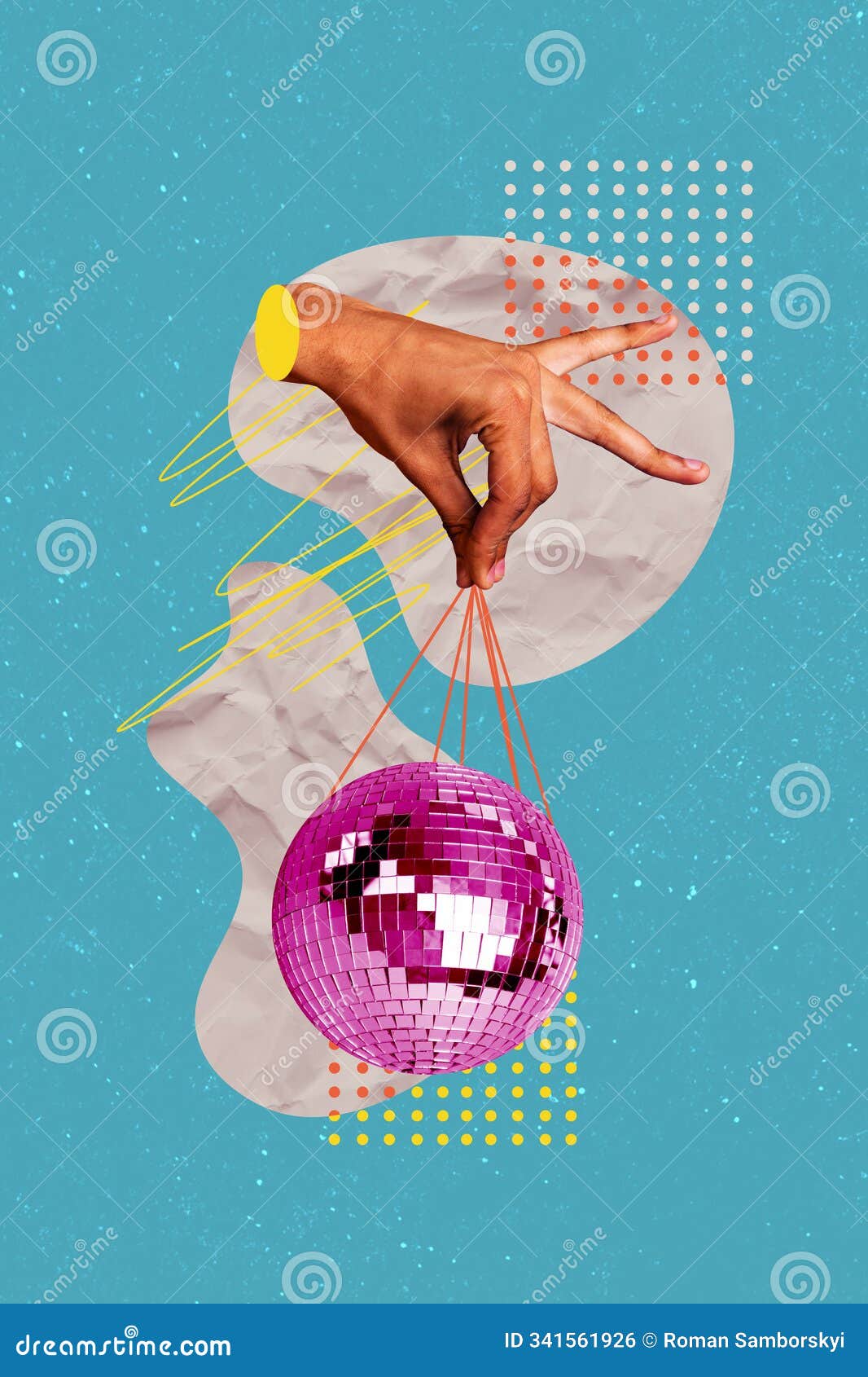 Vertical Composite Collage Artwork Image Picture of Arm Hold String ...