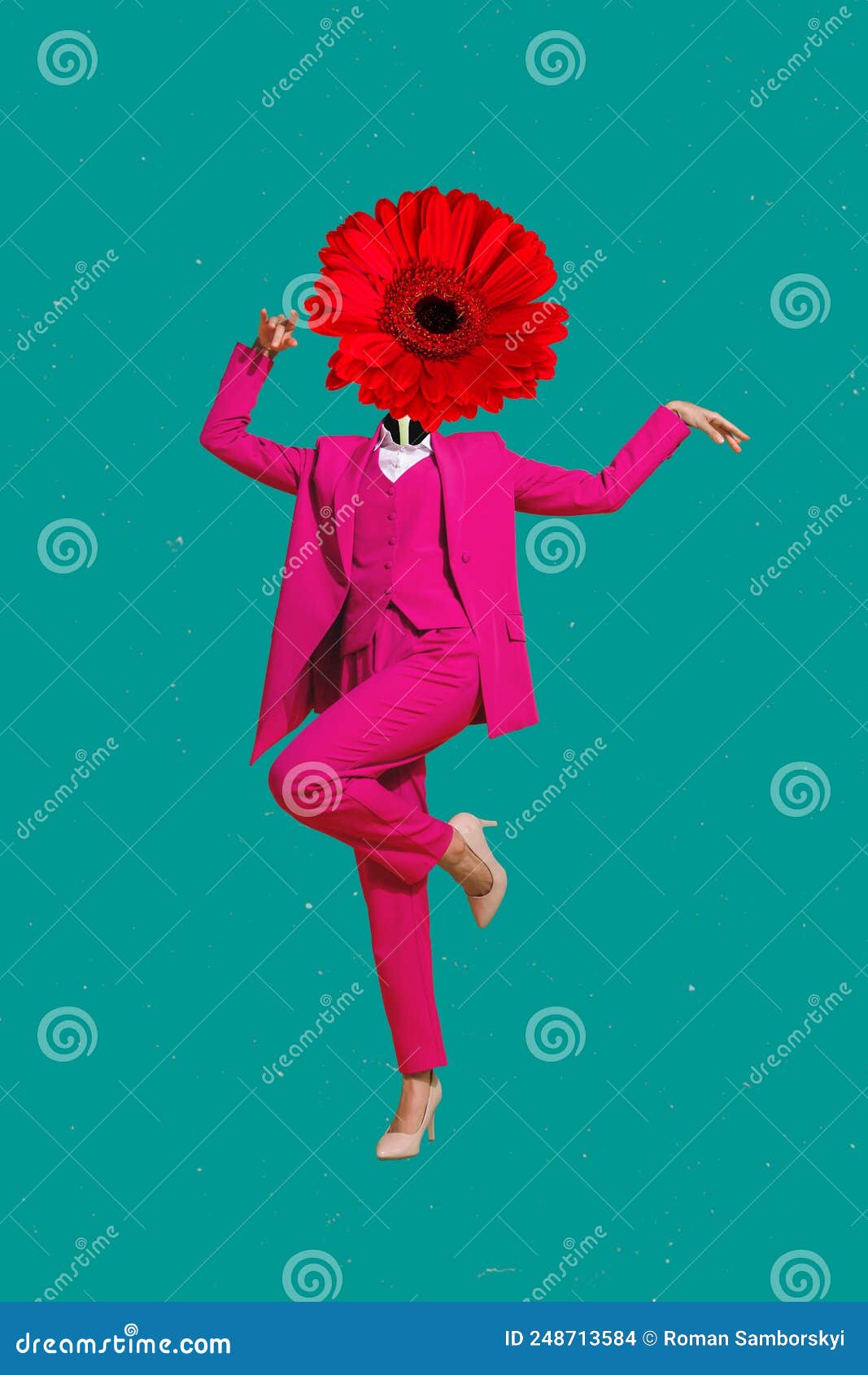 Vertical Composite Collage Image of Person Dancing Red Flower instead ...