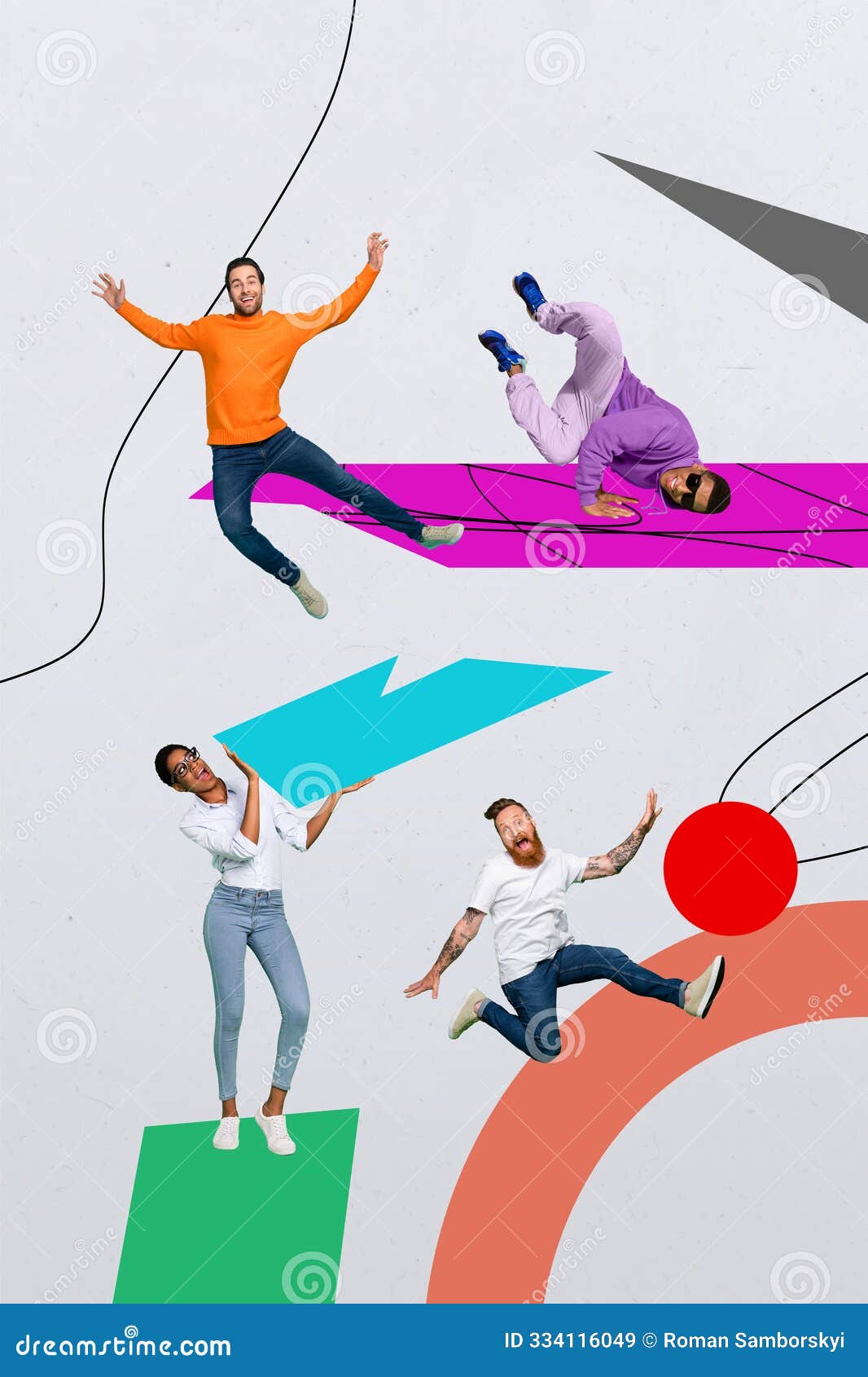 Vertical Composite Collage Image Picture of Funny Mini People Isolated ...