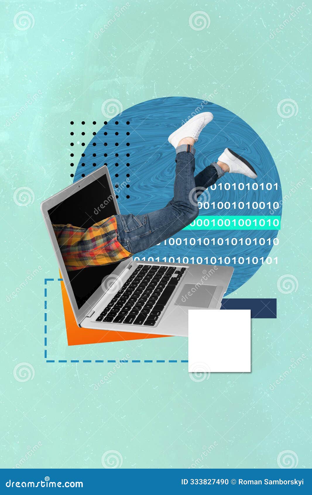 Vertical Composite Collage Image Picture of Mini Guy Jump Laptop Screen ...