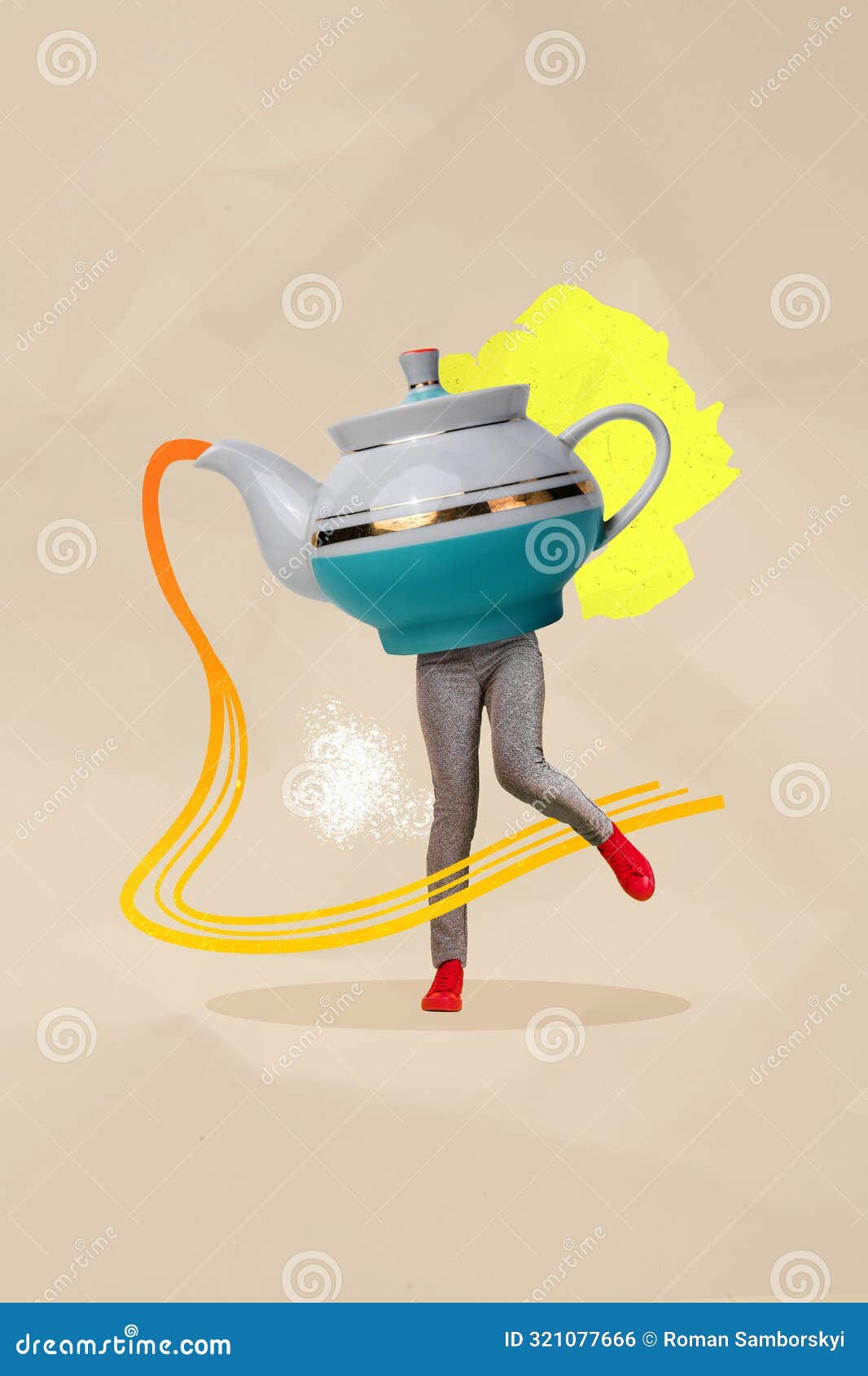 Vertical Composite Collage Image Picture of Mini Legs Tea Pot Isolated ...