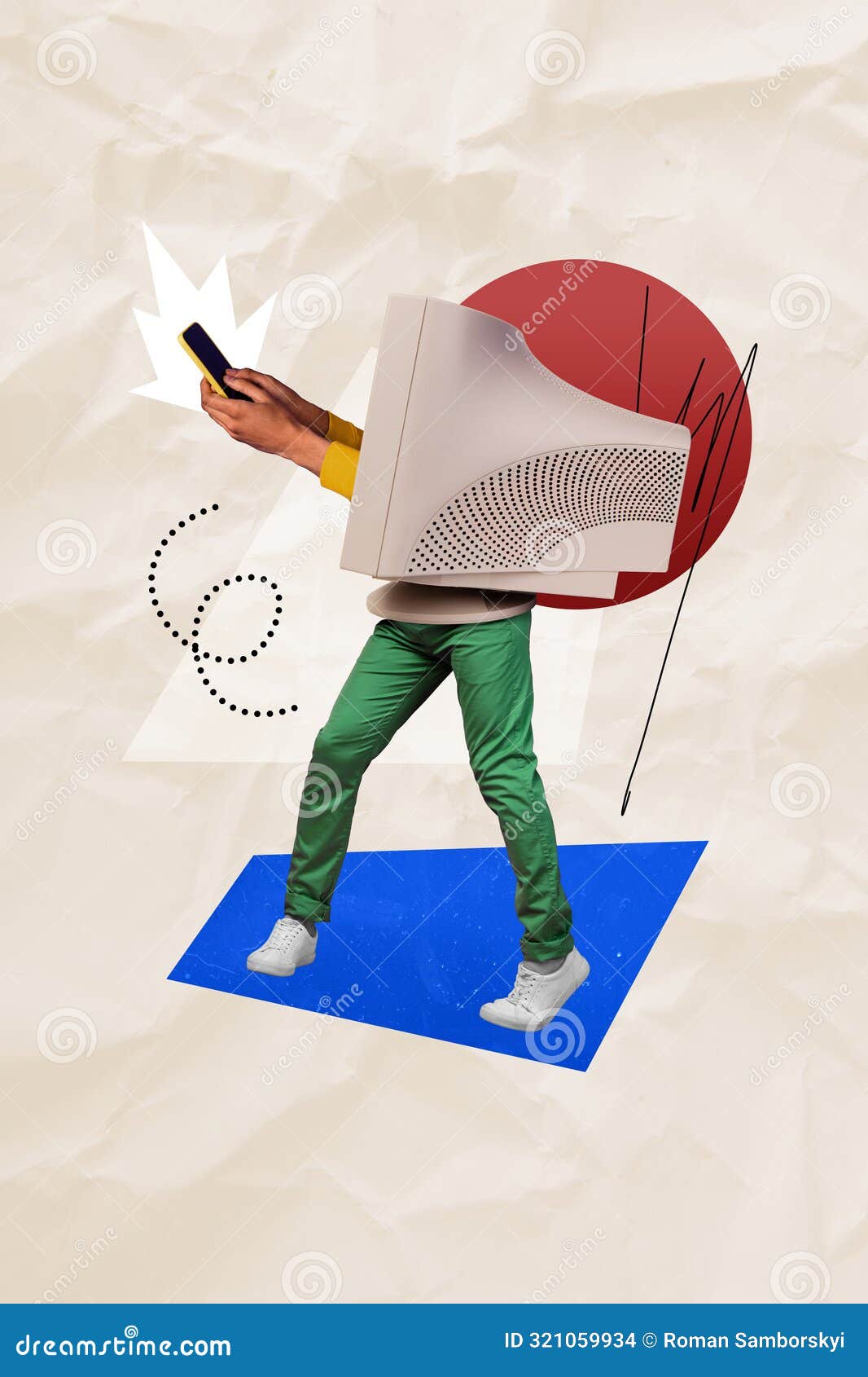 Vertical Composite Collage Image Picture of Pc Screen Legs Arms Hold ...