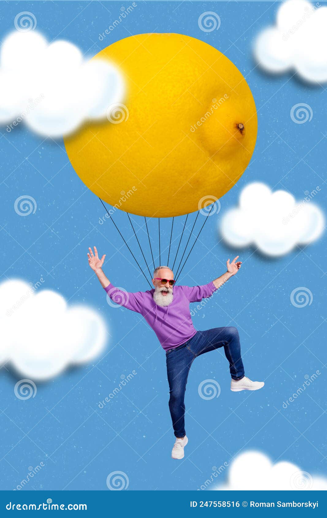 Vertical Composite Collage Overjoyed Positive Person Fly Huge Lemon ... Vertical Composite Collage Overjoyed Positive Person Fly Huge Lemon ...