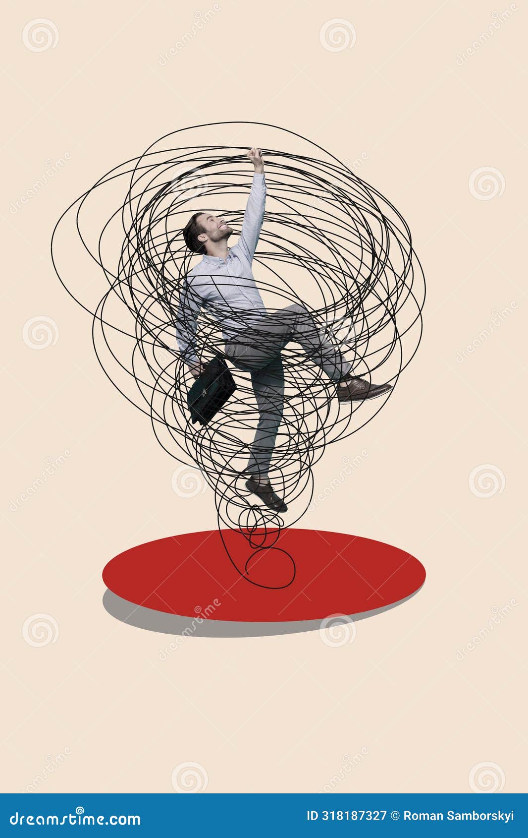 Vertical Composite Collage Picture of Guy Jump Run Inside Painted Mess ...