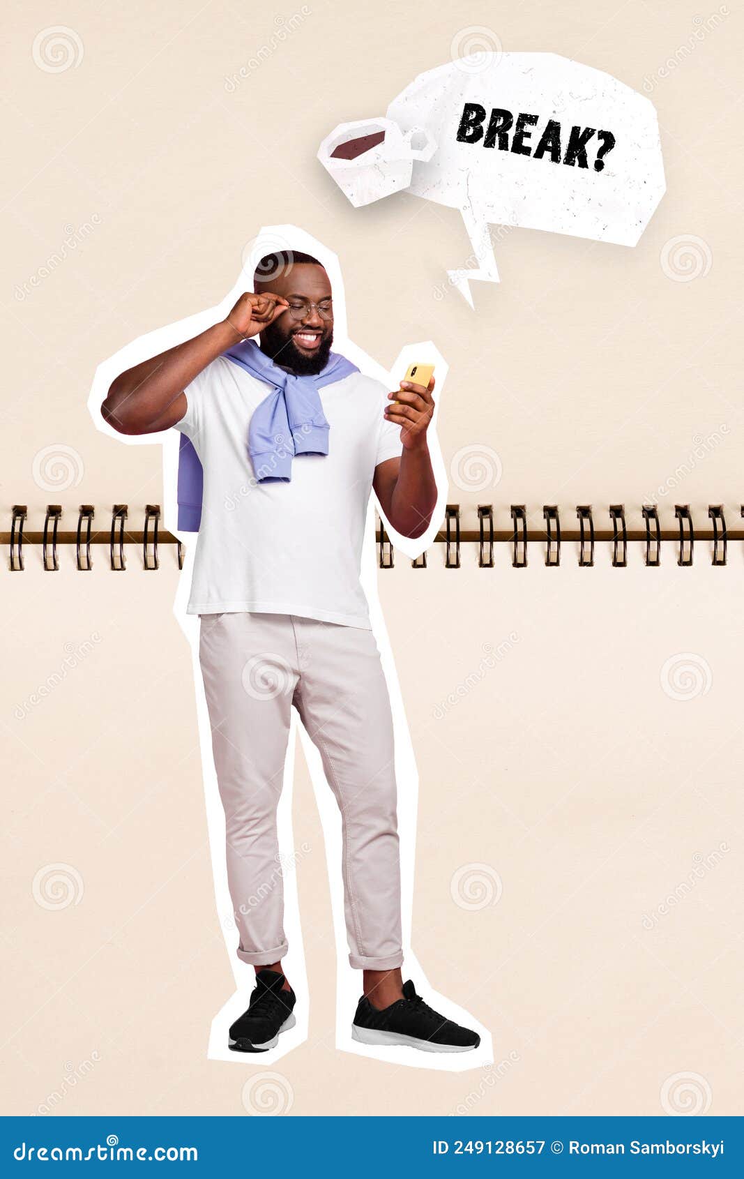 Vertical Composite Collage Of Excited Positive Guy Dancing Mannequin Girl On Drawing Background ...