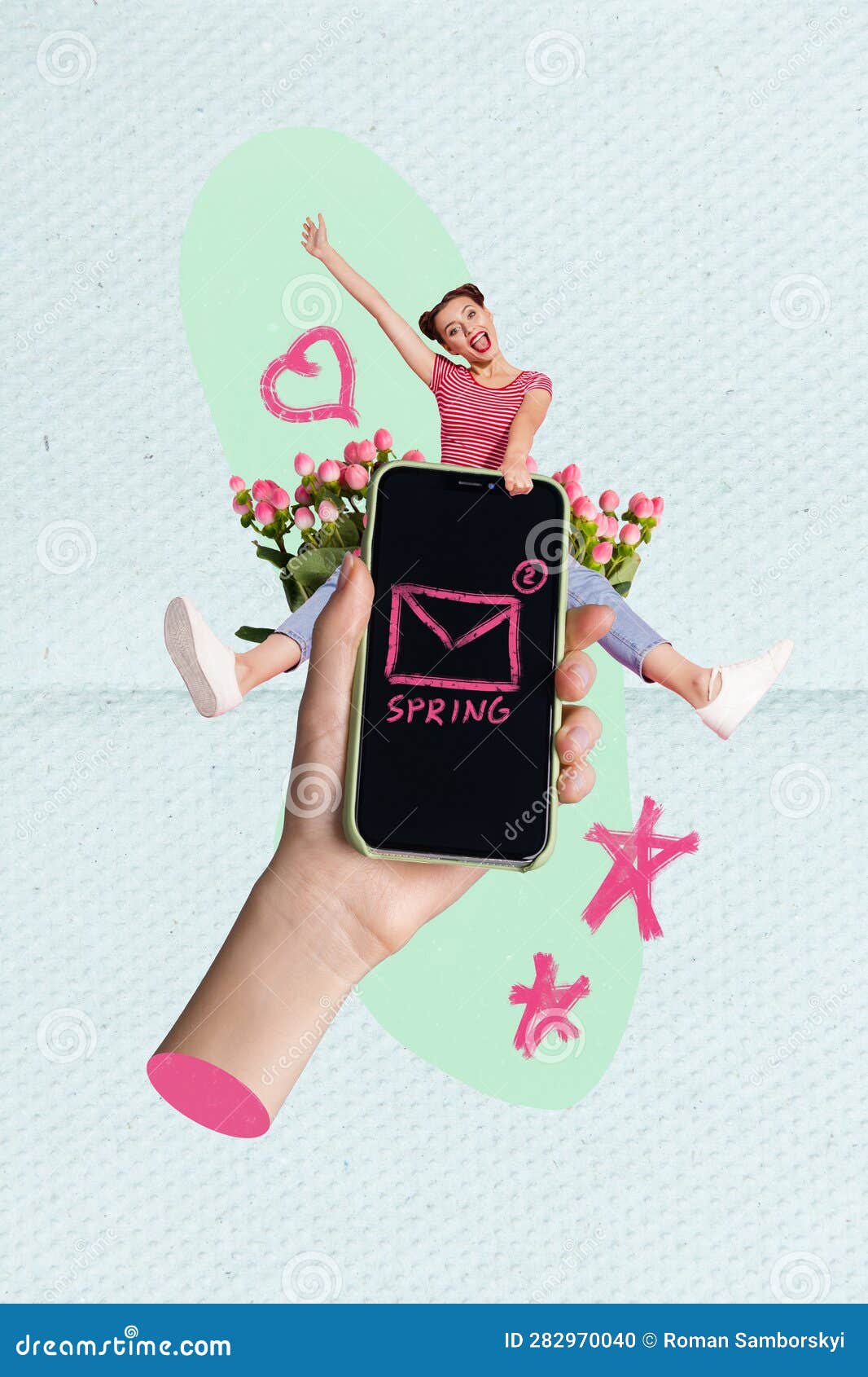 Vertical Composite Creative Photo Collage Of Funny Carefree Happy Girl