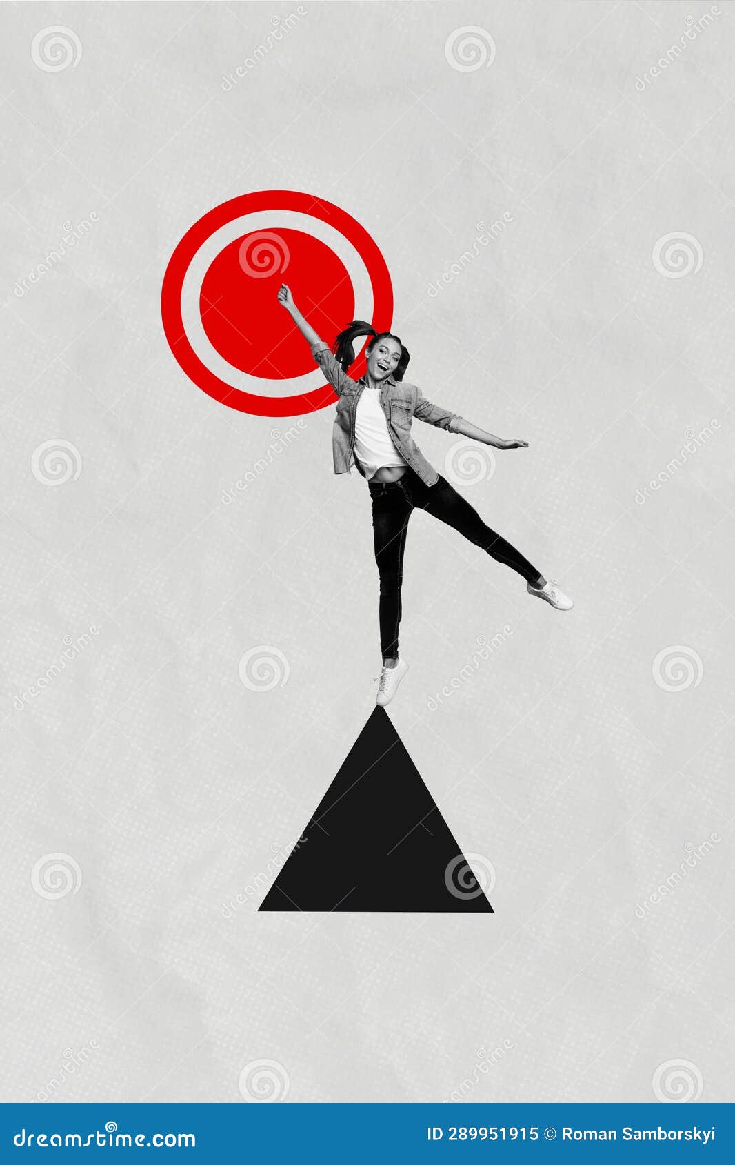 Vertical Composite Creative Photo Collage of Positive Nice Woman Stand ... Vertical Composite Creative Photo Collage of Positive Nice Woman Stand ...