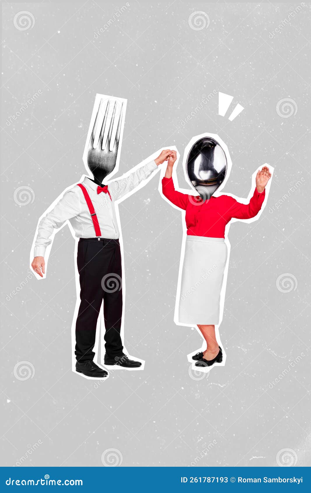 Vertical Composite Image of Two People Fork Spoon instead Head Hold ...