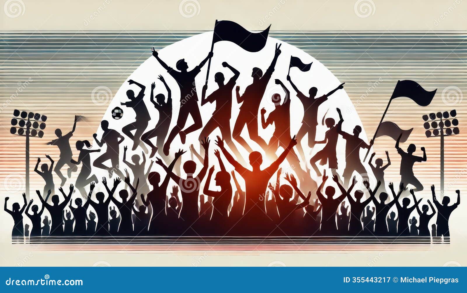 A Vertical Concept of a Cheering Crowd Showing Dynamic Poses with Hands ...