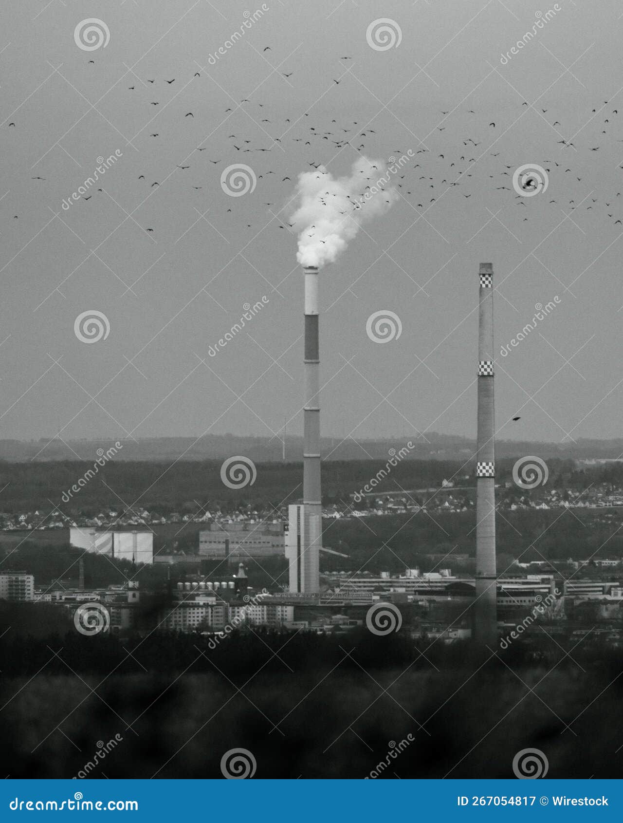 Vertical of Cooling Towers of a Factory Shot in Grayscale Stock Image ...