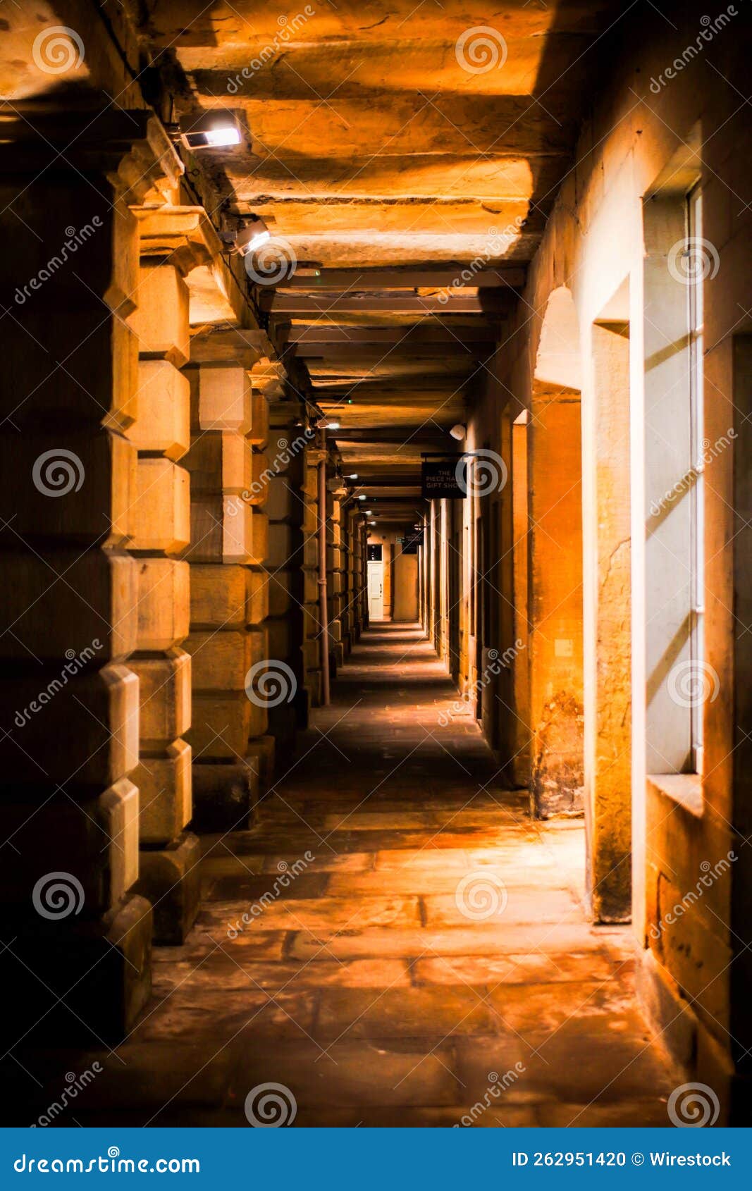 Vertical of a Corridor with Old Walls at Night Stock Photo - Image of ...