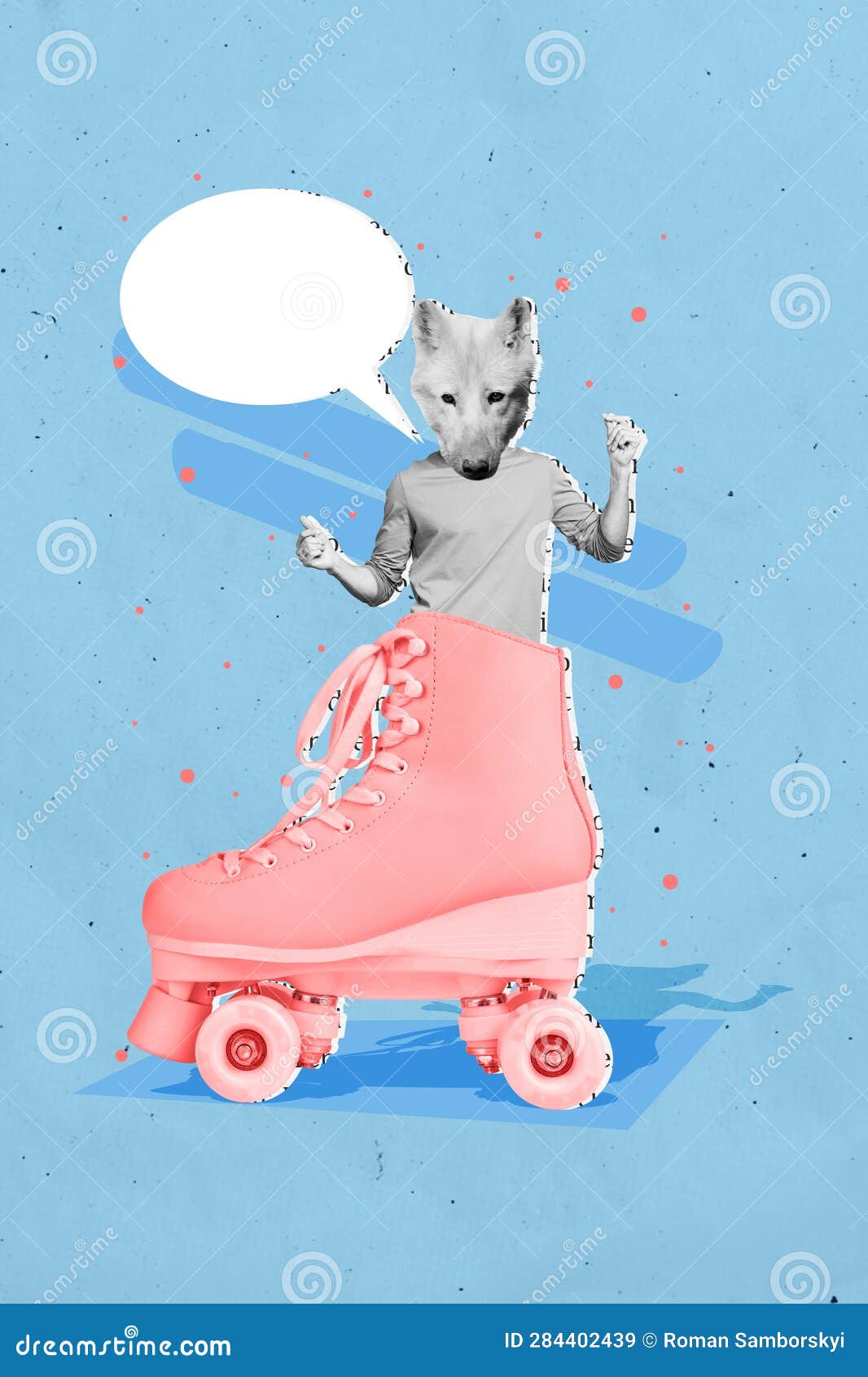 Vertical Creative Abstract Composite Photo Collage Of Satisfied Man With Wolf Head Stand In ...