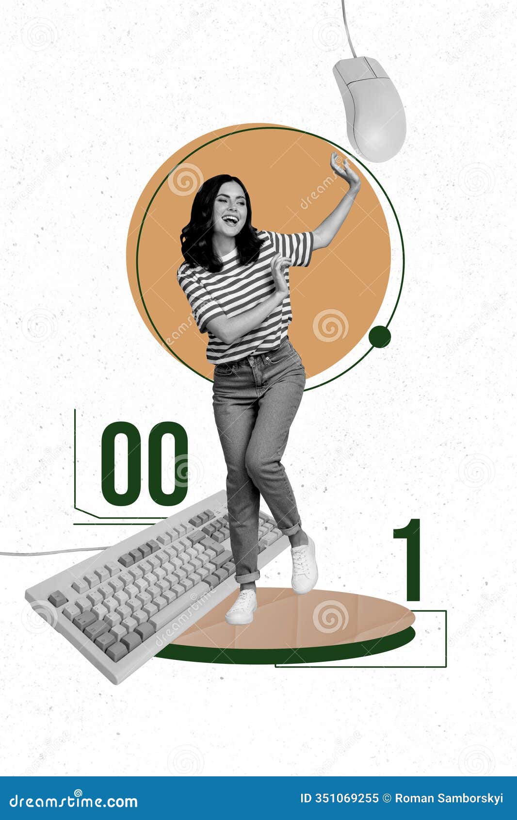 Vertical Creative Art Collage of Excited Girl Dance Keypad Buttons it ...