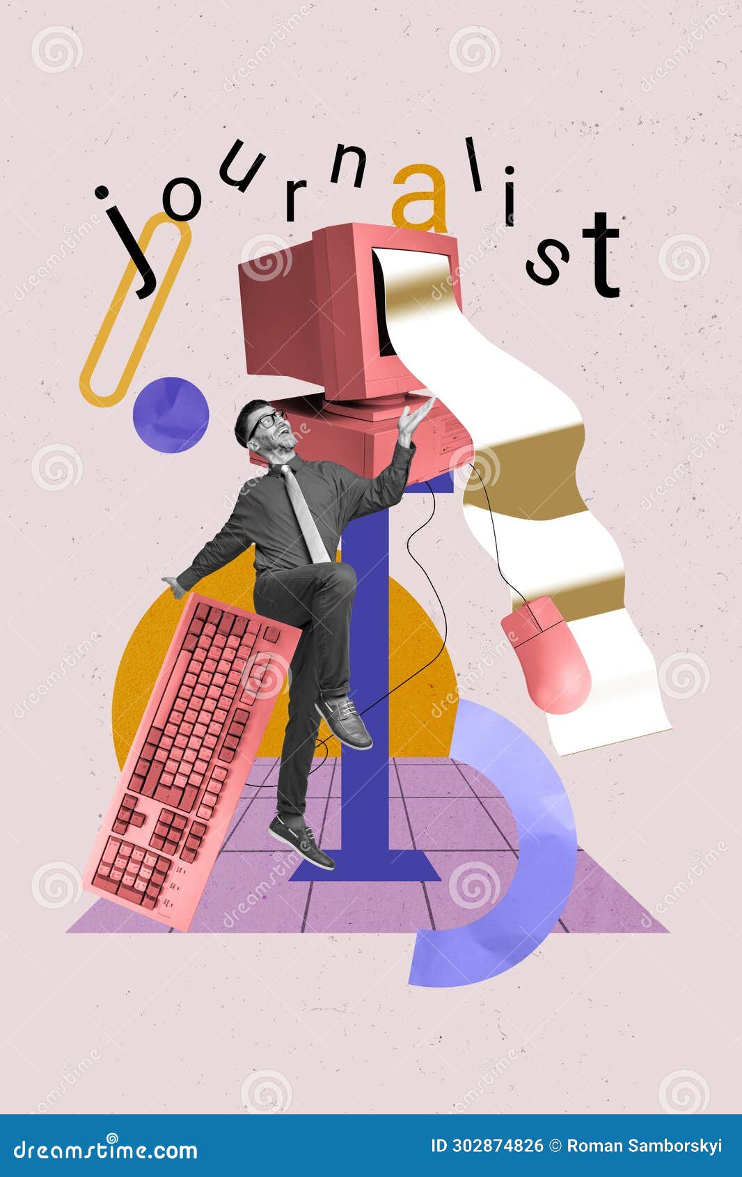 Vertical Creative Collage Illustration Concept of Journalist Job Funny ...