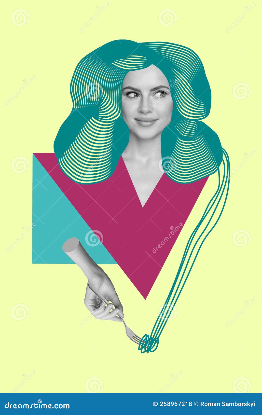 Vertical Creative Collage Image Of Beautiful Pretty Young Woman Strange ... Vertical Creative Collage Image Of Beautiful Pretty Young Woman Strange ...