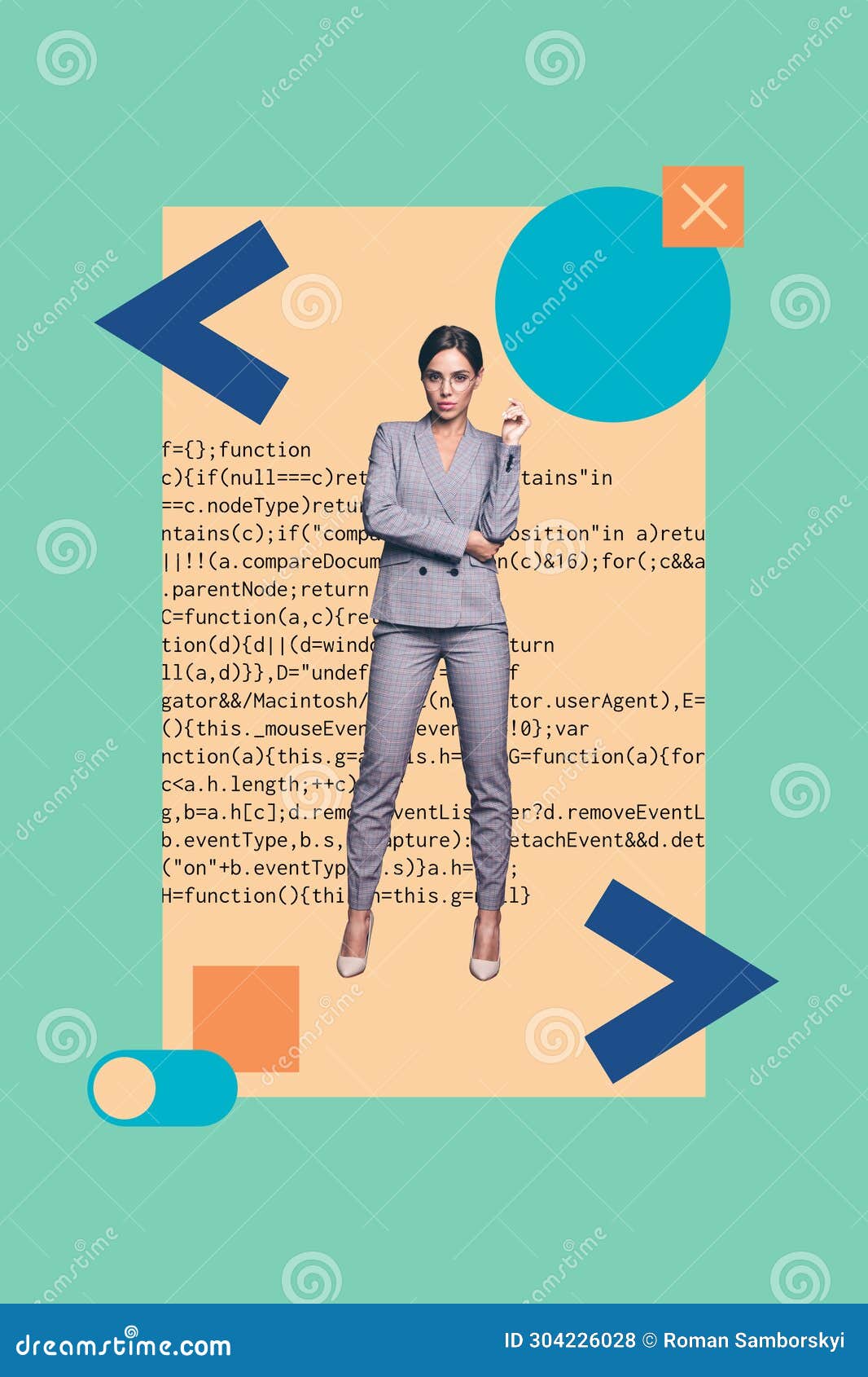 Vertical Creative Collage Image of Confident Woman Programmer Data ...