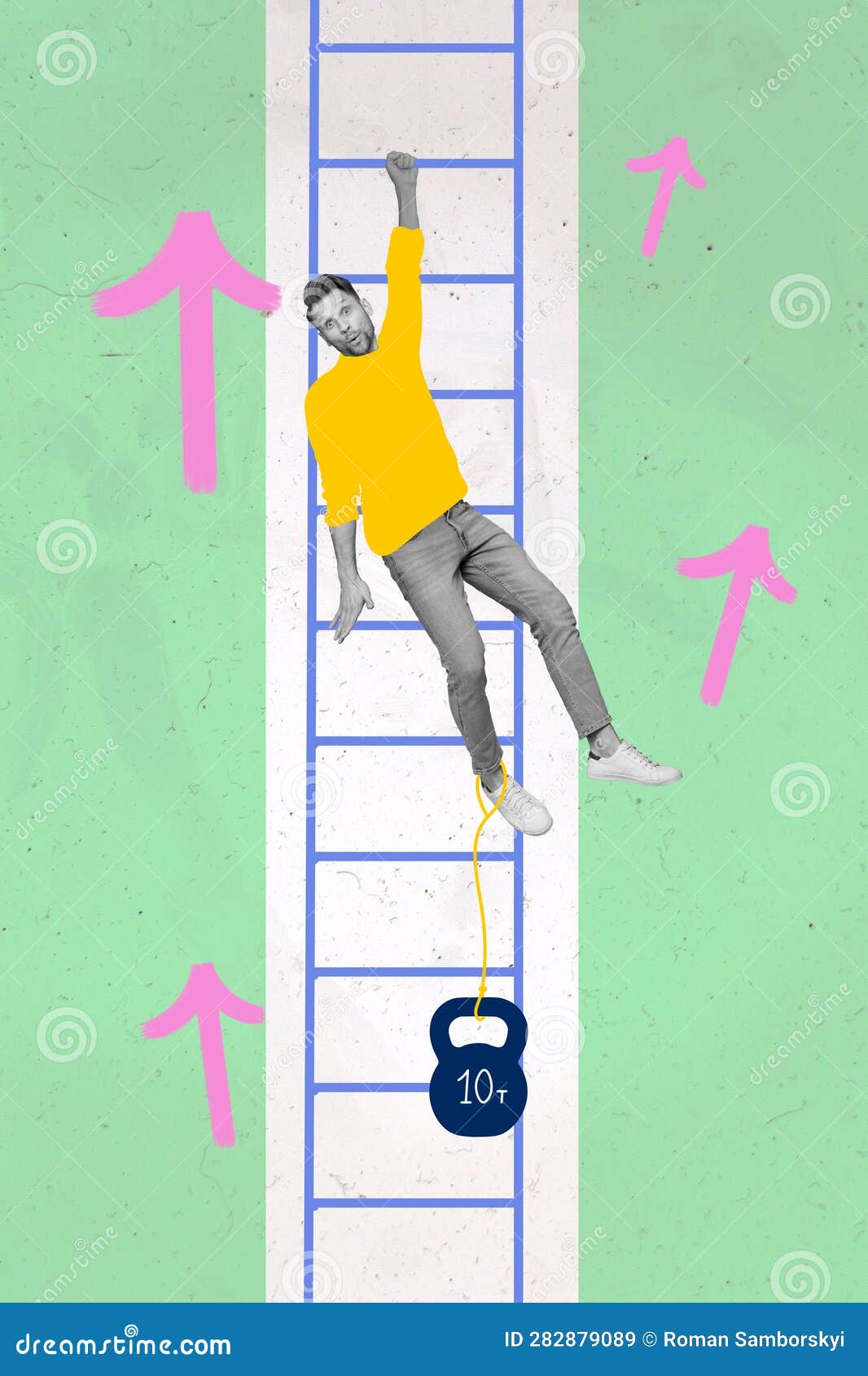 Vertical Creative Collage Image of Confused Hanging Ladder Falling Man ...