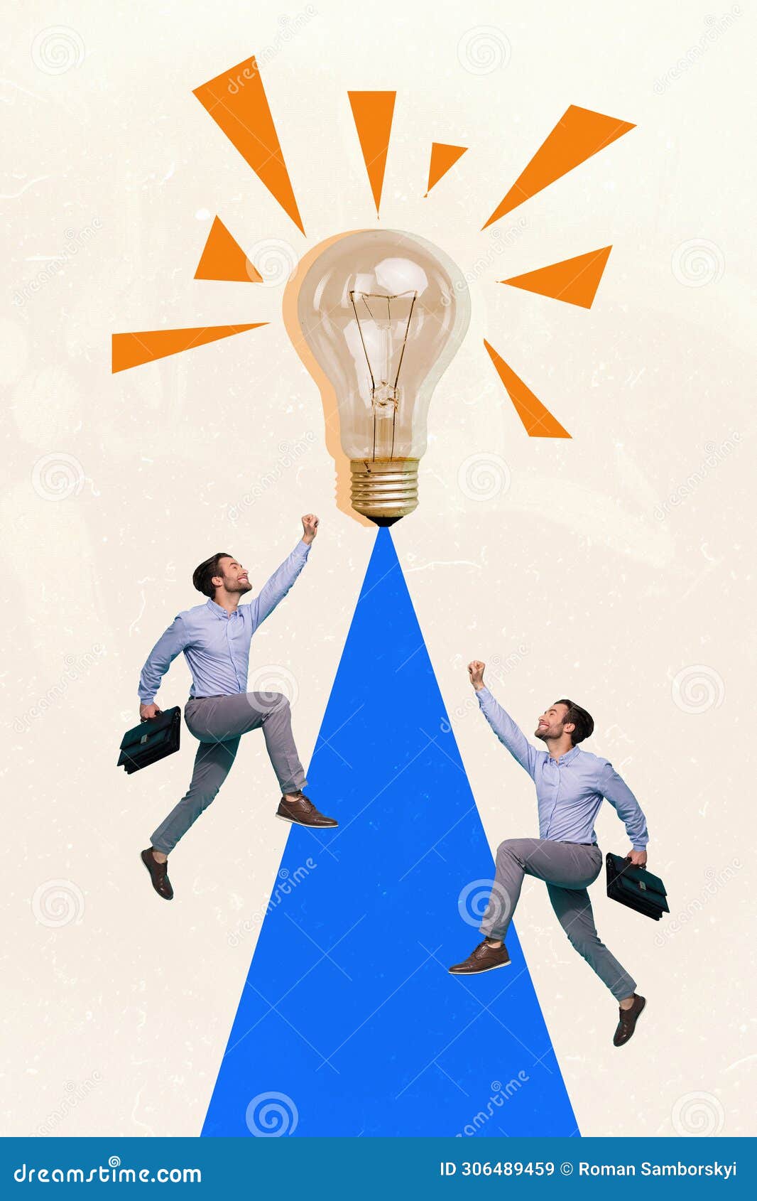 Vertical Creative Collage Jumping Upwards Young Businessman Reach ...