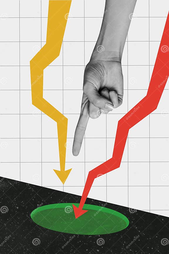 Vertical Creative Collage Poster Two Arrows Go Down Decrease Income Profit Recession Fail ...