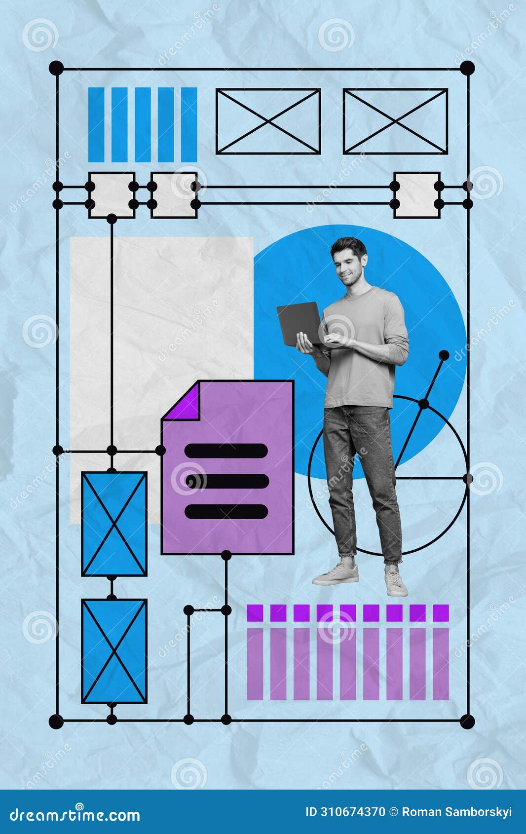 Vertical Creative Collage Poster Young Standing Man Project Manager ...