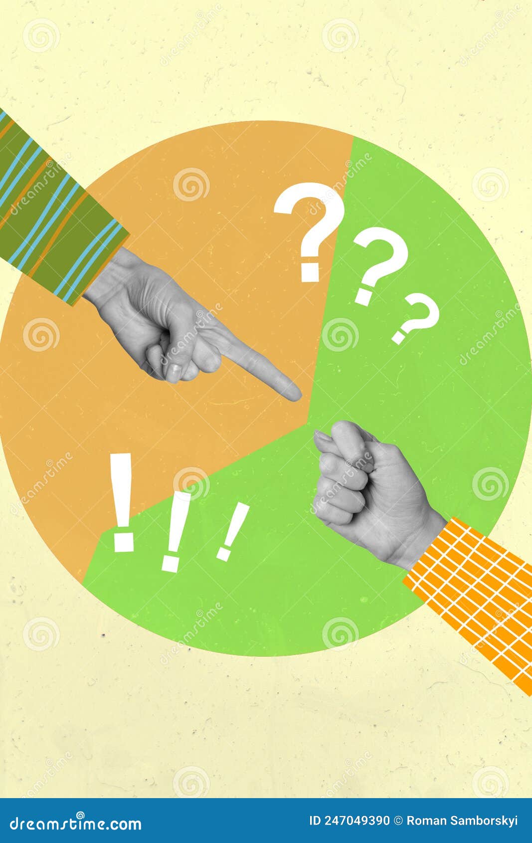 Vertical Creative Collage of Two Arms Demonstrate Fig Gesture Point ...