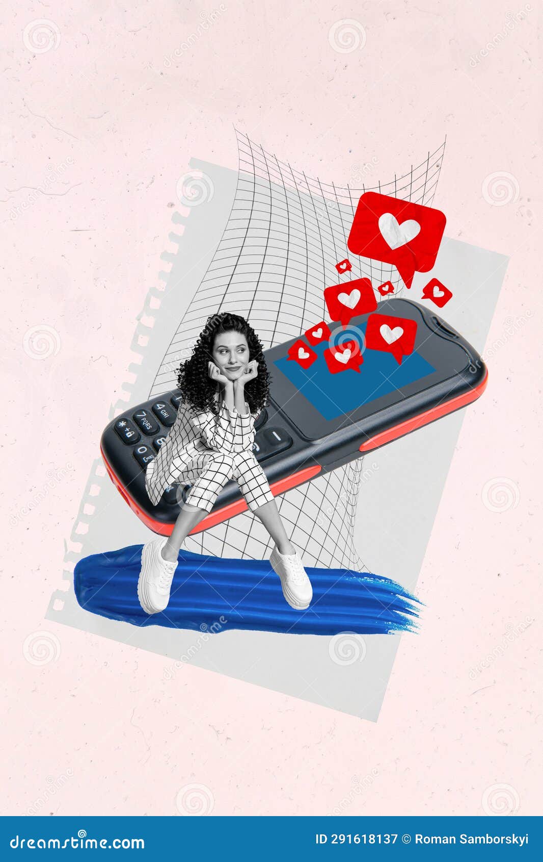 Vertical Creative Composite Abstract Photo Collage Of Dreamy Satisfied