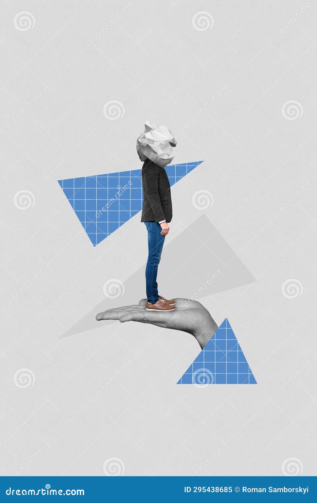 Vertical Creative Composite Photo Collage Of Big Hand Hold Headless ... Vertical Creative Composite Photo Collage Of Big Hand Hold Headless ...