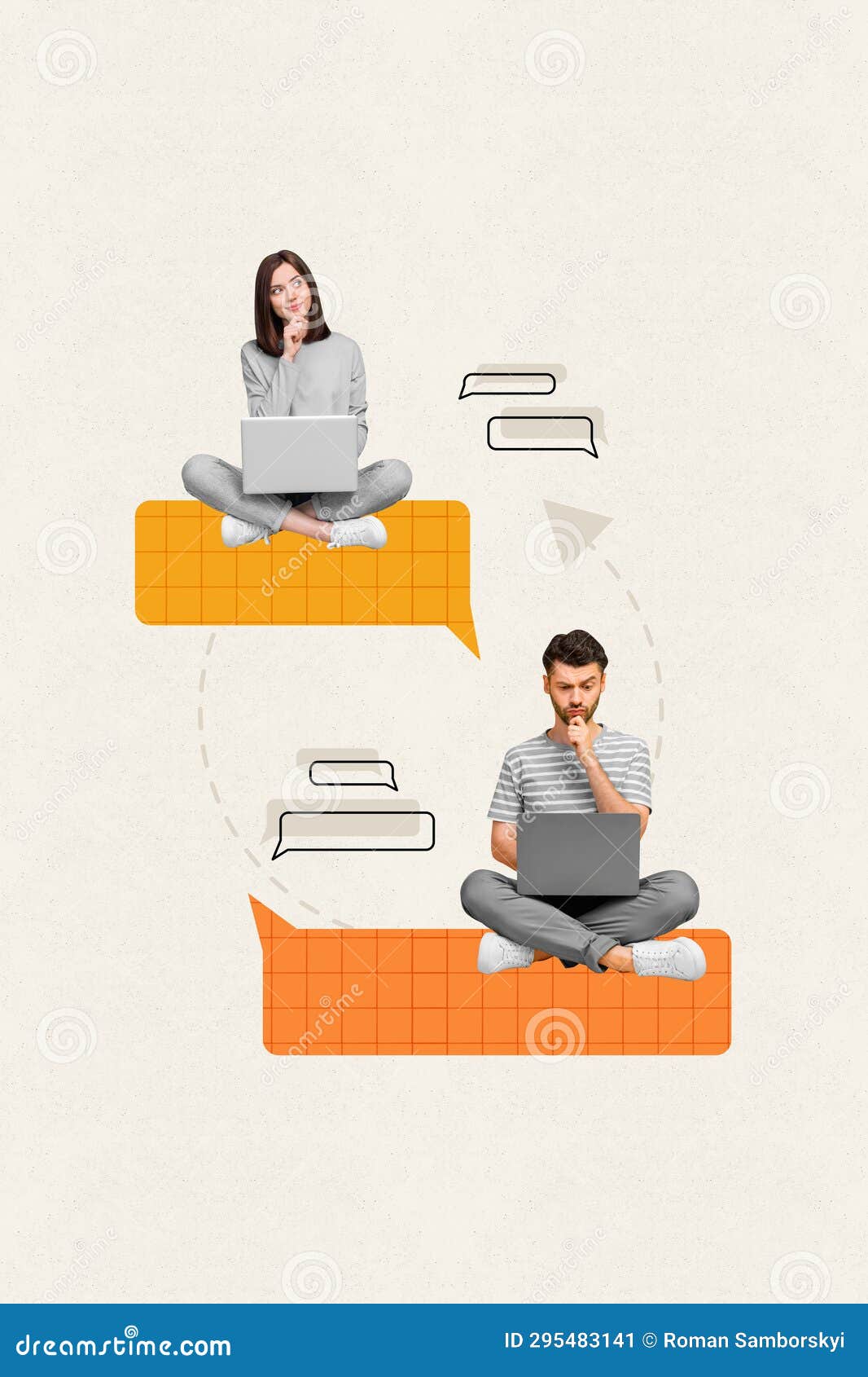 Vertical Creative Composite Photo Collage of Colleagues Sit with Laptop ...