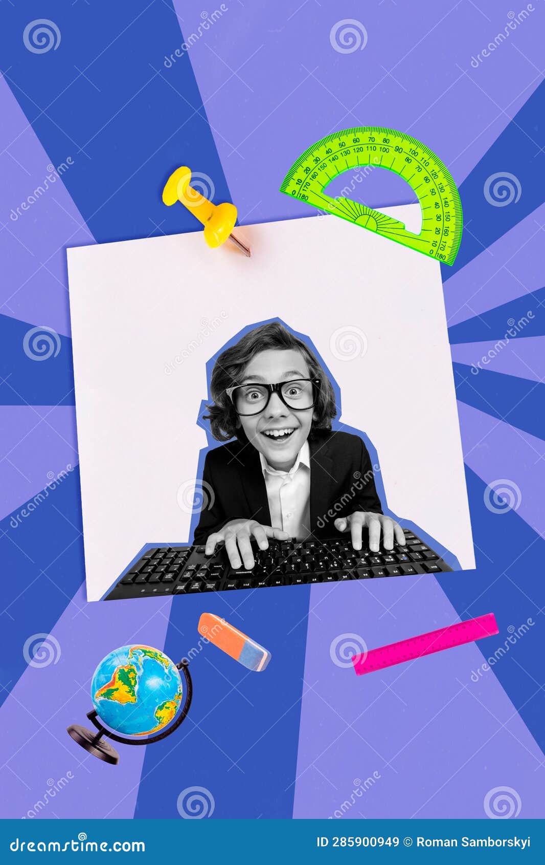 Vertical Creative Composite Photo Collage of Impressed Nerd Boy Play ...